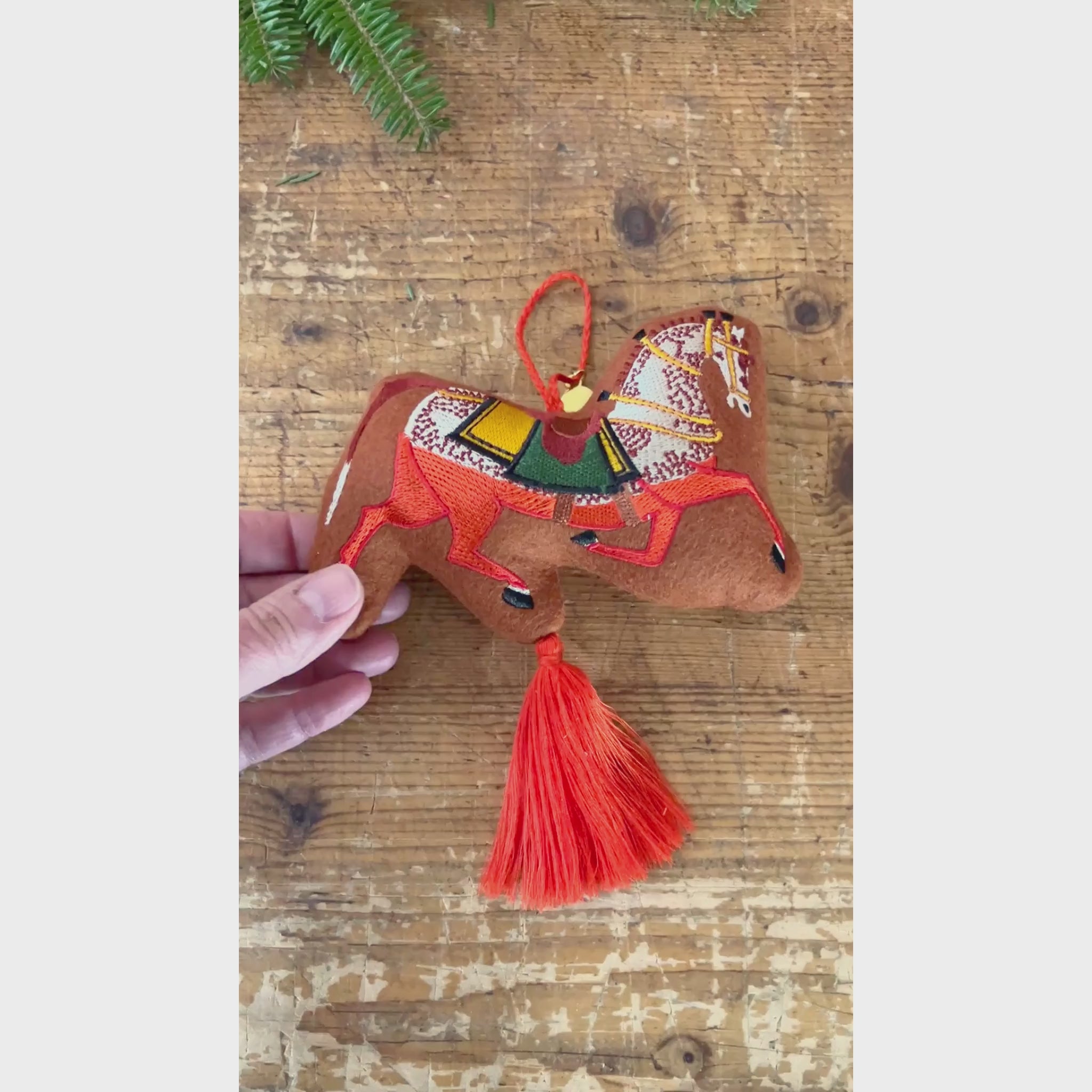Chinoiserie Horse Embroidered Wool Ornament - Willa Heart Collection ...